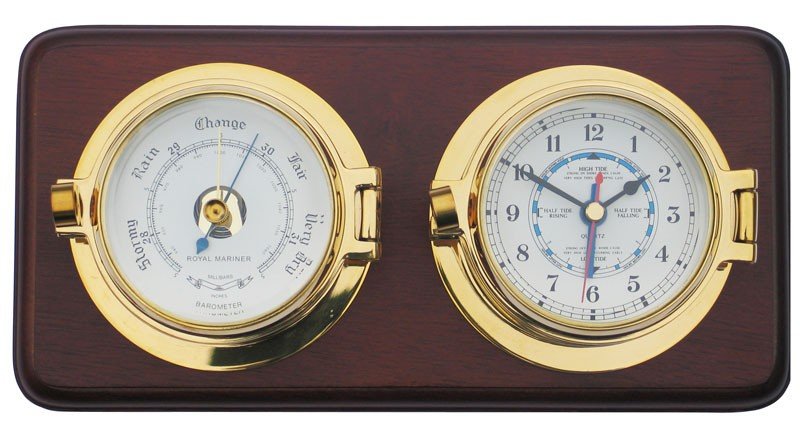 Meridian Zero Channel Brass Tide Clock and Barometer Set - TCS Chandlery