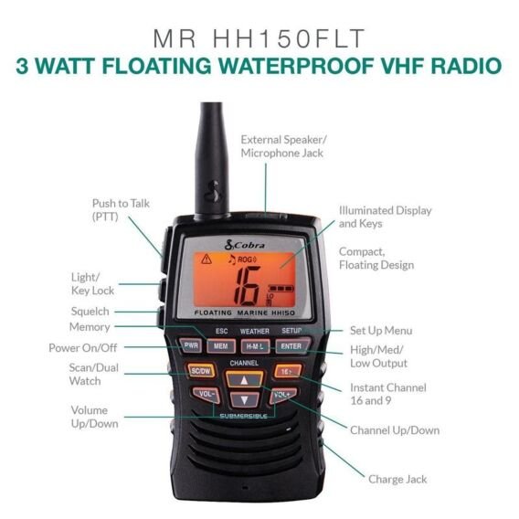 Cobra Electronics Cobra HH150 floating waterproof Handheld VHF Marine ...