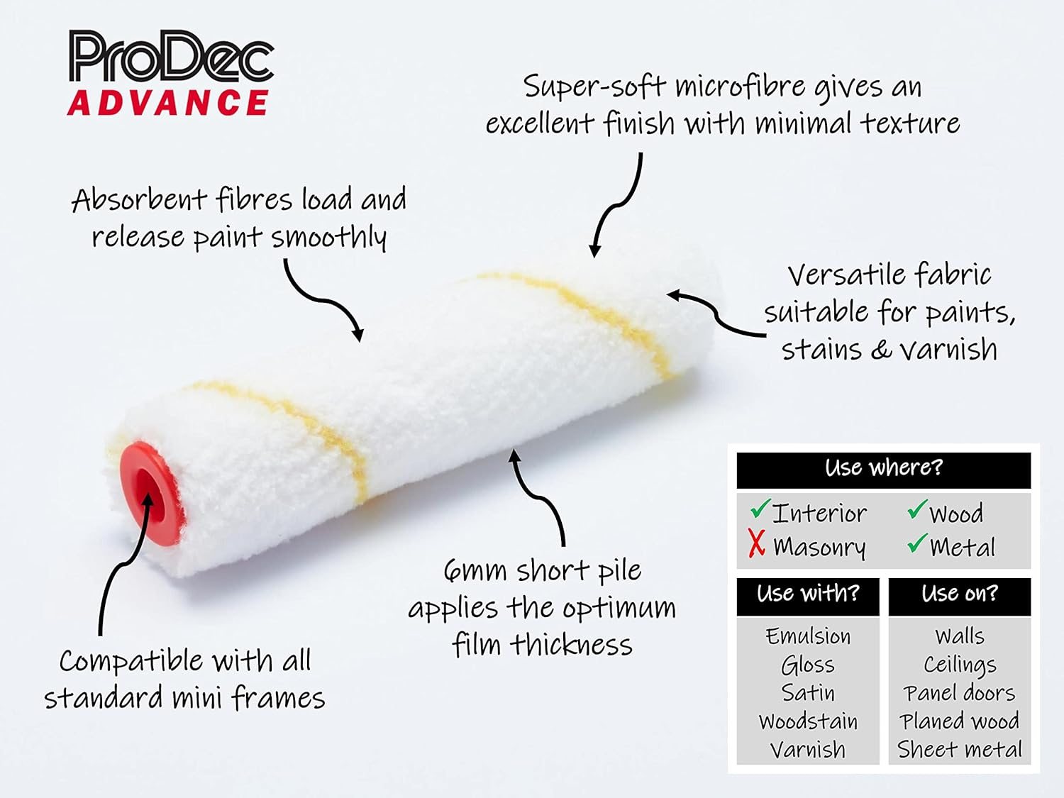 Prodec ProDec Advance 10 pack 4" Short Pile Microfibre Mini Paint Rollers - TCS Chandlery