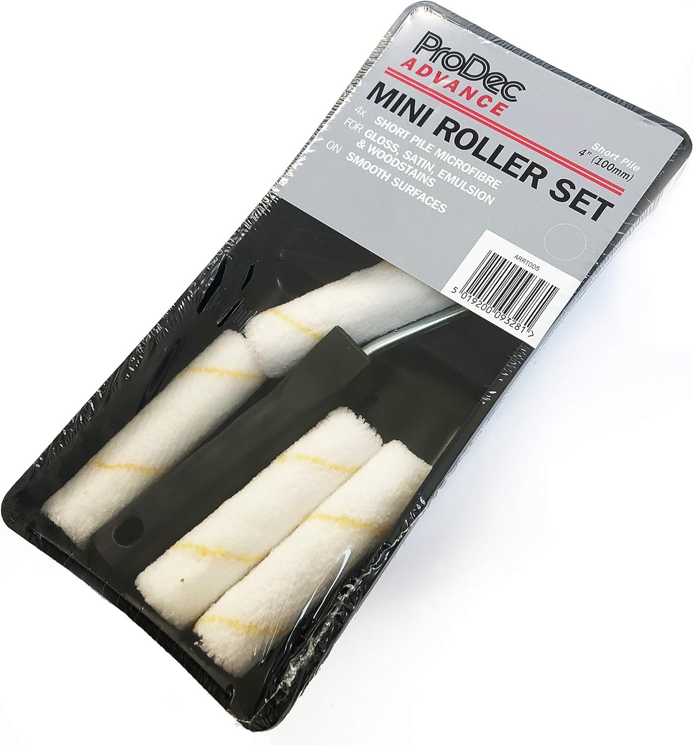 Prodec ProDec Advance 6pc 4" Short Pile Microfibre Mini Paint Roller, Frame & Tray set - TCS ...